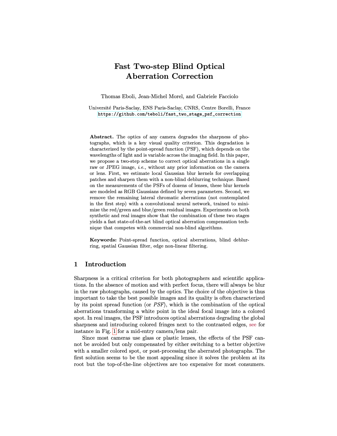 Fast Two-step Blind Optical Aberration Correction